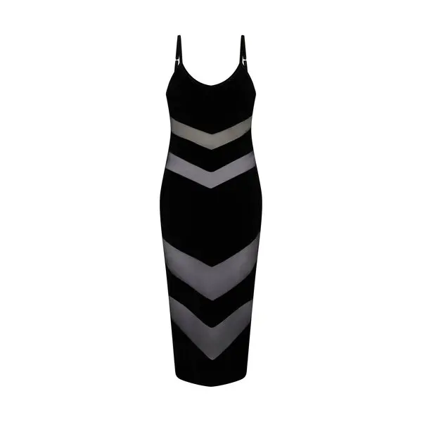 SOUR FIGS Contrast Tulle And Velvet Panel Midi Dress - Black