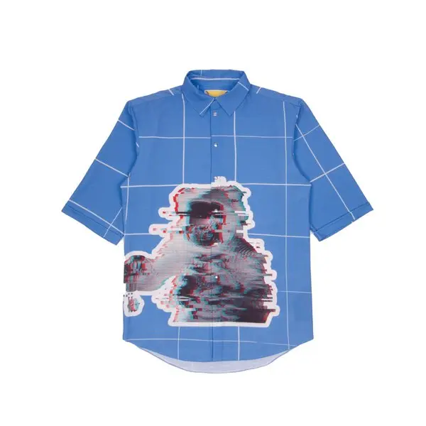 MYSIMPLICATED Short Sleeve Shirt In Blue With Astronaut Print Recycled Fabric