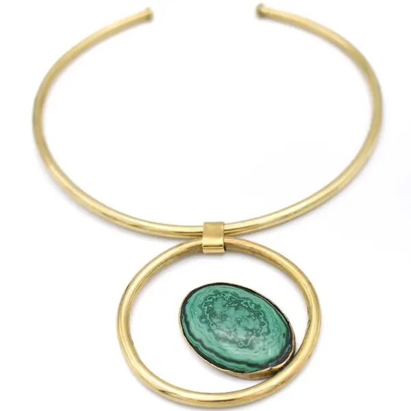 LALA SALAMA Emerald Malachite Choker - Gold