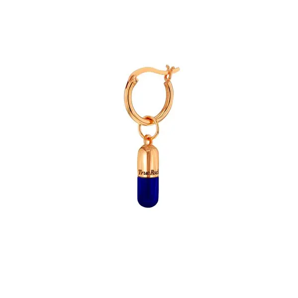 TRUE ROCKS Rose Gold Plated Mini Pill Charm Hoop Earring - Rose Gold/blue