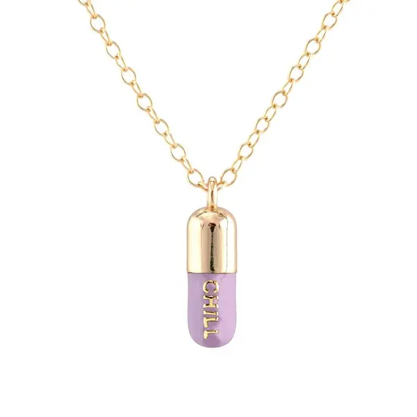 Kris Nations Chill Pill Enamel Pendant Necklace - Purple