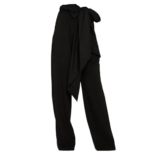 LIA ARAM Velvet Wide-leg Trousers With Taffeta Bow