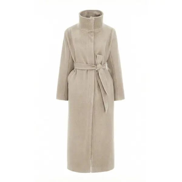 BLUZAT Long Coat With High Collar And Belt