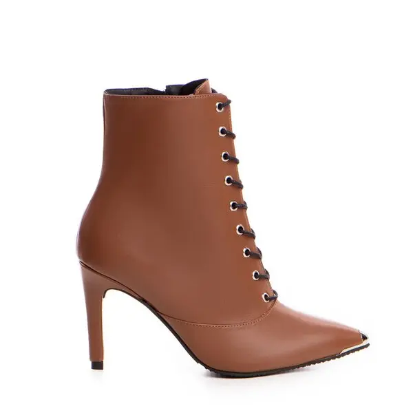 THE 5TH ELEMENT Lace-up Leather Ankle Boots With Metal Toe - Brown