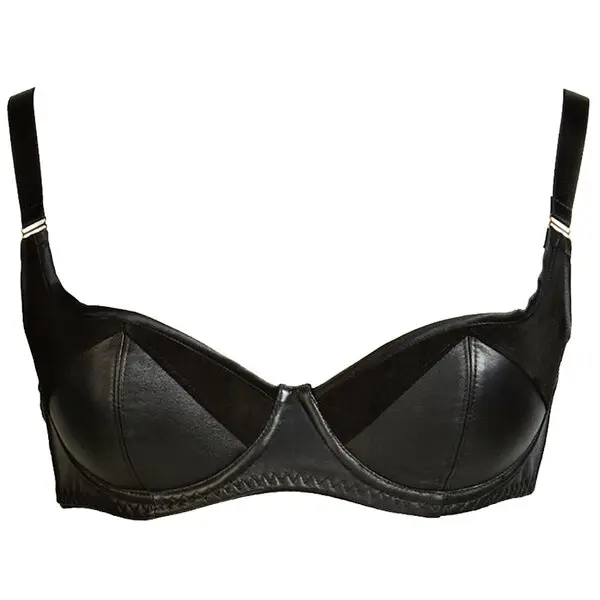 SOMETHING WICKED Ava Leather & Suede Wired Balcony Bra - Black