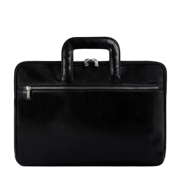 TIME RESISTANCE Full-grain Leather Briefcase Laptop Bag - Black