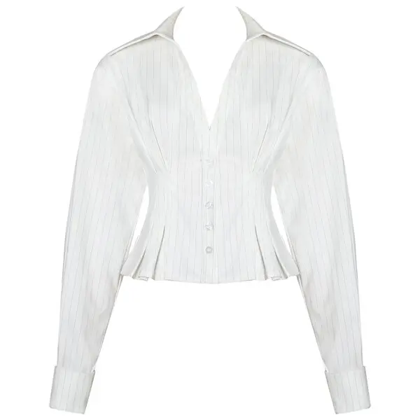 MISS CIRCLE NEW YORK Pinstripe Pleated Shirt - White