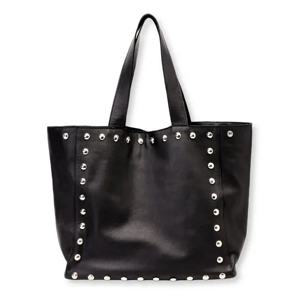 JUAN-JO Leather Studded Tote Bag - Black