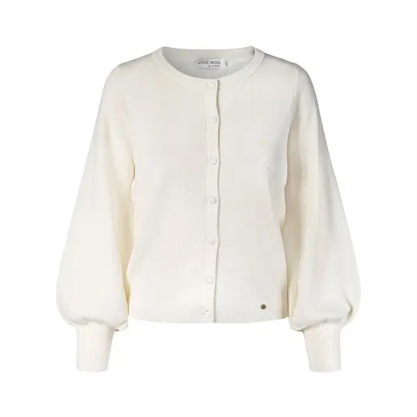 TIRILLM Ava" Merino Wool Cardigan With Balloon Sleeves - White