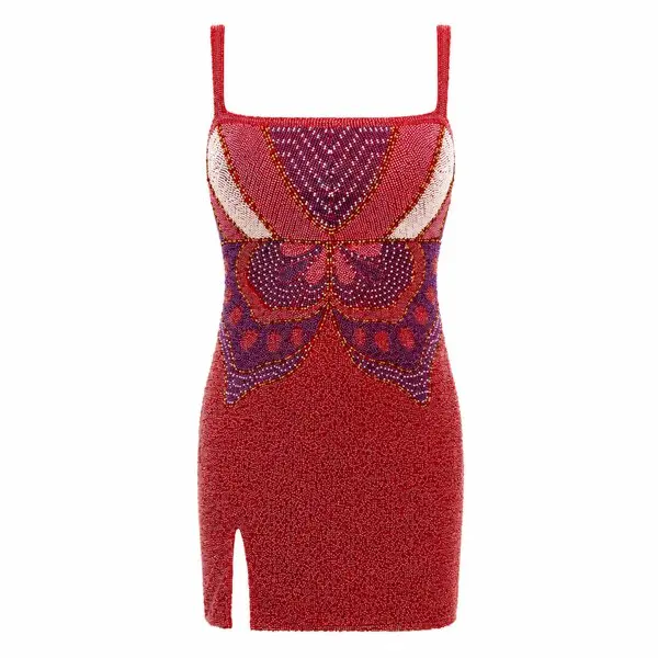 SELF-ADORE Embellished Mini Dress - Red