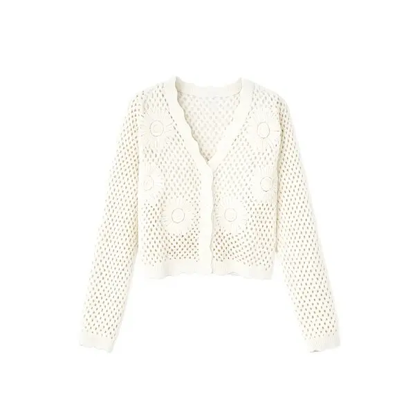 YUMI Flower Crochet Cardigan - White