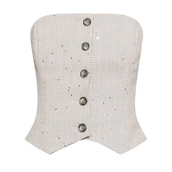 NISSA Sequin-detail Corset Top - Grey
