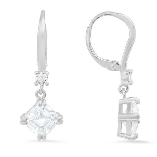KYLIE HARPER Asscher Cut Cz Dangle Earrings - Silver