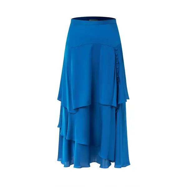 EMMA WALLACE Alda Tiered Ruffle Midi Skirt - Blue