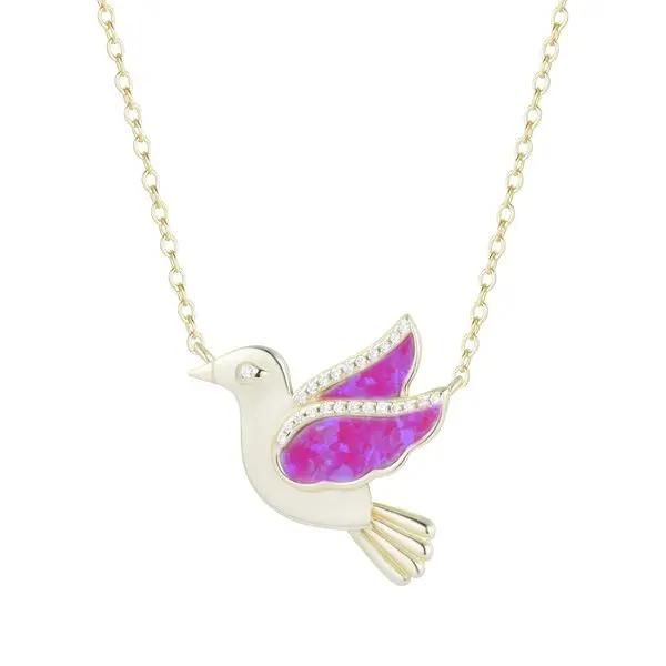 KAMARIA Opal Dove Bird Necklace - Pink