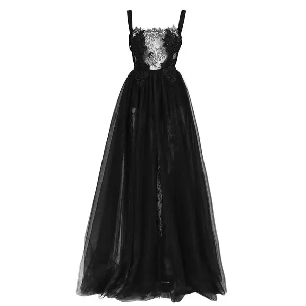 LIA ARAM Deconstructed Lace And Tulle Gown - Black