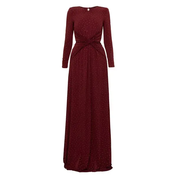 NISSA Rhinestone-embellished Jersey Maxi Dress - Red