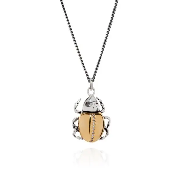 YASMIN EVERLEY JEWELLERY Gilded Rhino Beetle Diamond Necklace - Silver