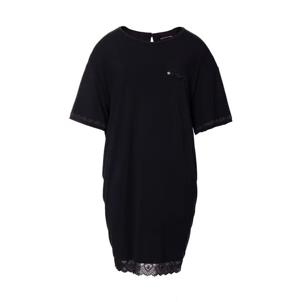 PRETTY YOU Bamboo Lace Tee Dress - Black