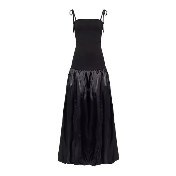 AMY LYNN Alexa Satin Puffball Maxi Dress - Black