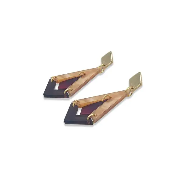 TOOLALLY Art Deco Diamond Drop Earrings - Brown/gold