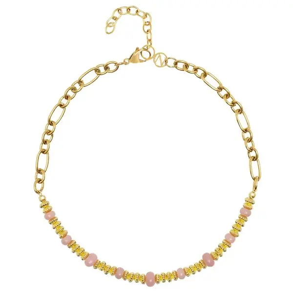 NIALAYA JEWELRY Chain Choker With Rose Quartz - Gold/pink