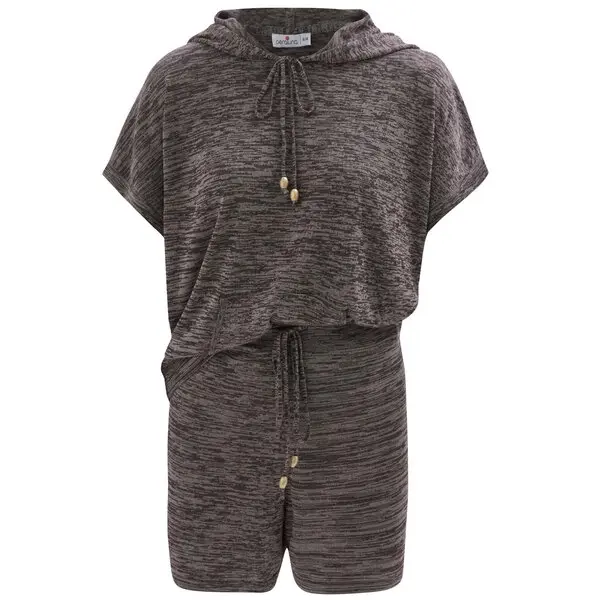 PERALUNA Kaira Knitted Hooded Blouse & Shorts Matching Set - Brown