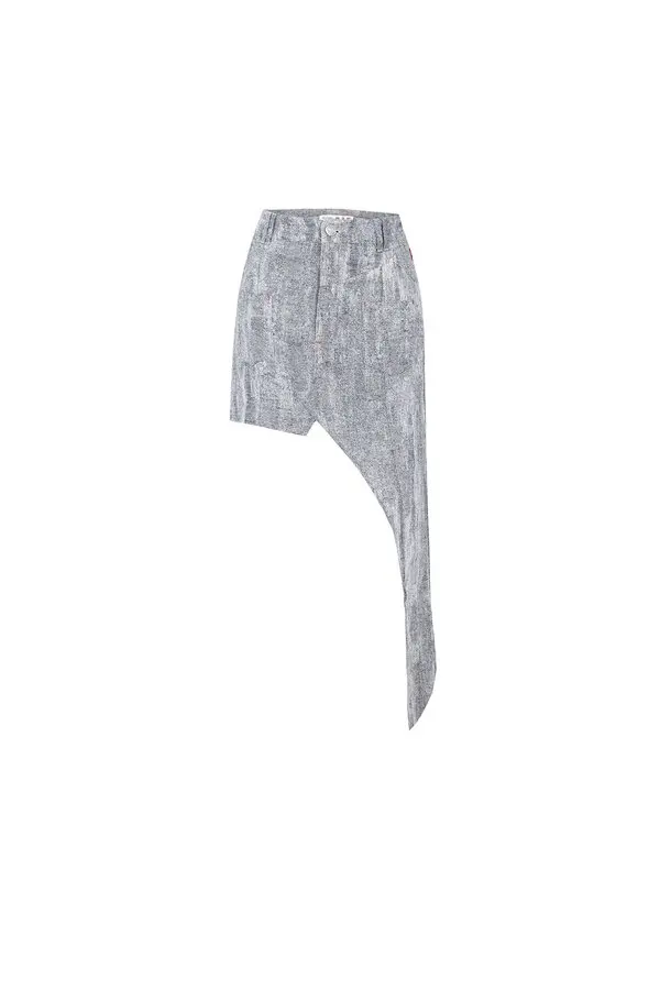 PCFG Cotton Blend Asymmetrical Cutout Denim Skirt - Grey