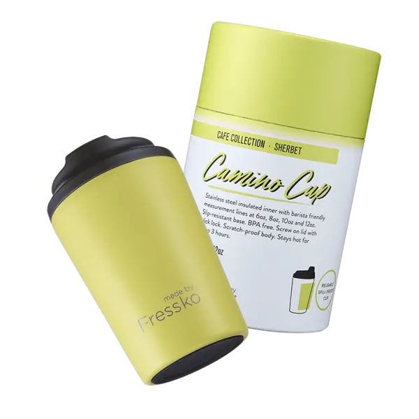 FRESSKO Camino 12oz / 340ml Reusable Coffee Cup, Stainless Steel Sherbet - Yellow