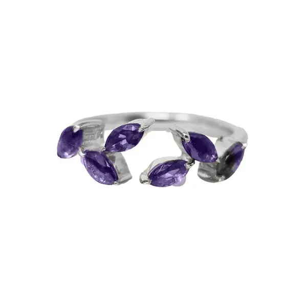 HARFI Sterling Open Leaf Ring With Amethyst - Silver