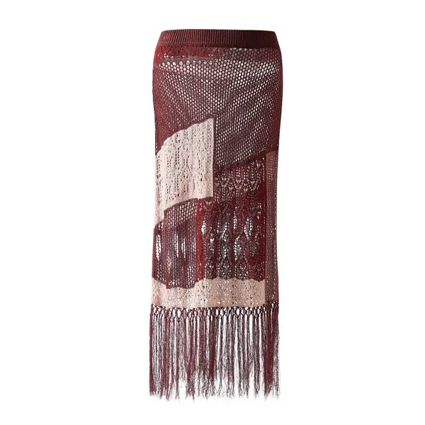 FULLY FASHIONING Raziya Crochet Knit Skirt - Brown/red/pink