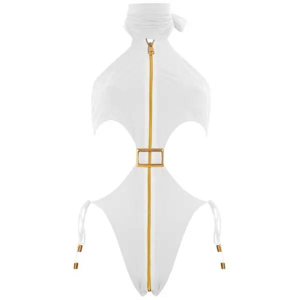ANTONINIAS Cynosure Cut-out One-piece Swimsuit With Gold Accents - White