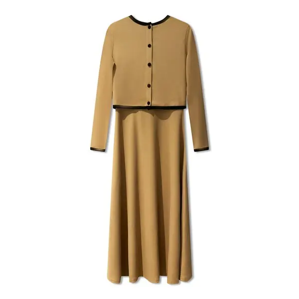 ROCH PEREL Contrast Trim Ribbed Cardigan Dress - Black/brown