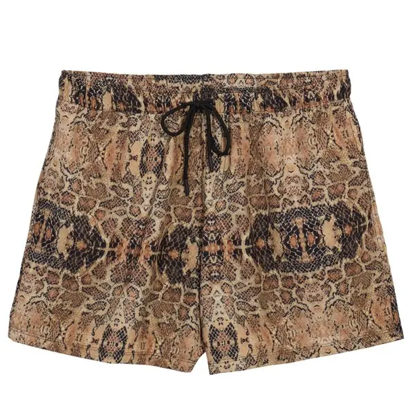 NOA COLLECTIVE Snakeskin Print Swim Trunks - Brown