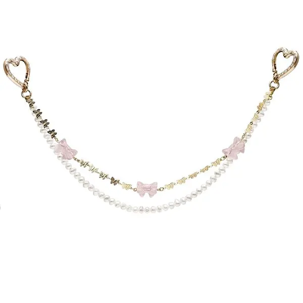 FARRA Rose Quartz Bowknot And Freshwater Pearls Bag Charm - Pink