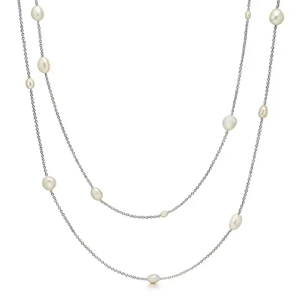UNALOE Sterling Silver Long Pearl Necklace - Silver/white