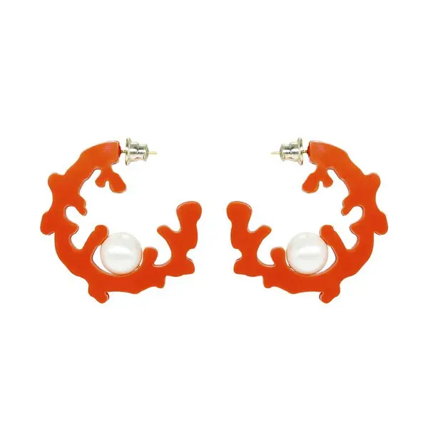 GISSA BICALHO Coral And Pearl Hoop Earrings - Orange