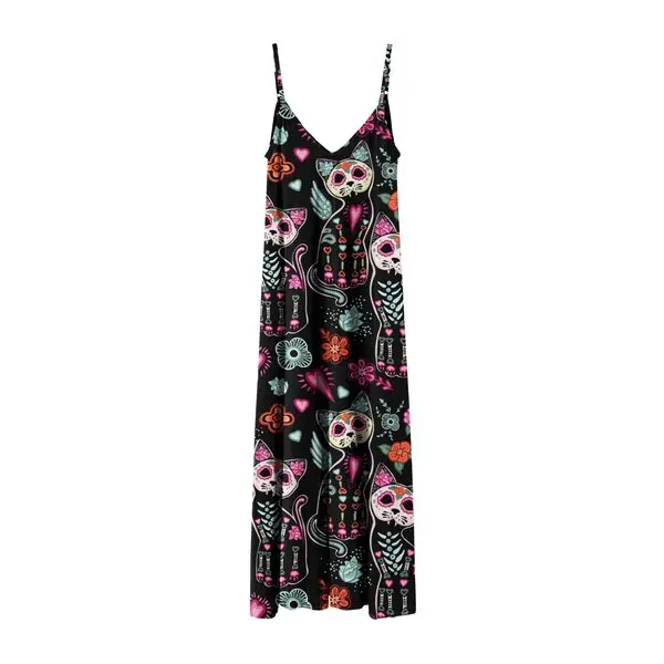 ALOHA FROM DEER Cat Skeleton Print Maxi Dress - Black