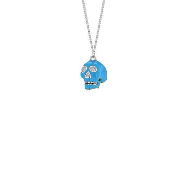 TRUE ROCKS Sterling Silver And Enamel Mini Skull Pendant - Blue/silver
