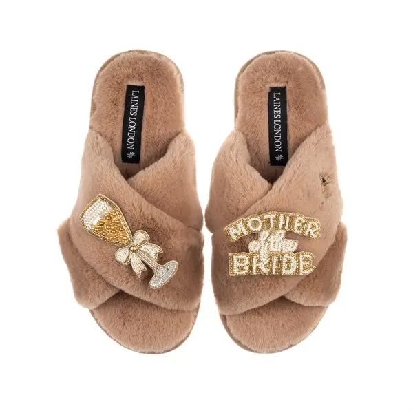 LAINES LONDON Classic Slippers With Brooches - Brown