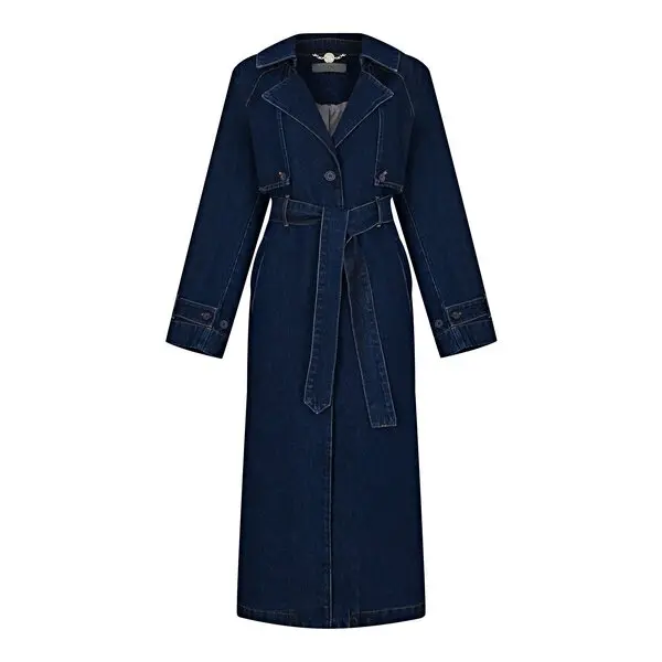 GOC DENIM Oversized Trench Coat - Blue