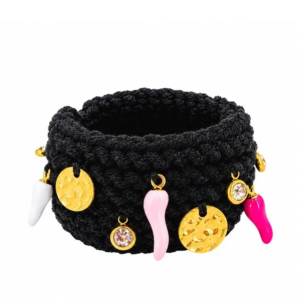 HILO DE MAR Hand-knitted Charm Bracelet - Black