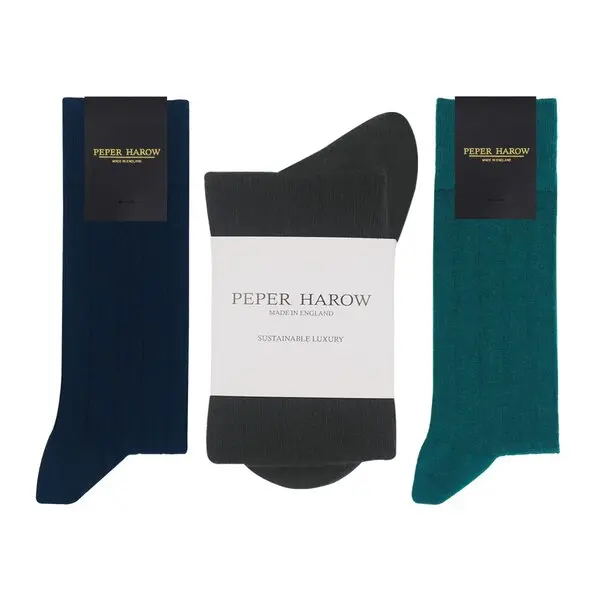 PEPER HAROW - MADE IN ENGLAND Three Pairs Of Cashmere And Wool Boot Socks - Black/blue