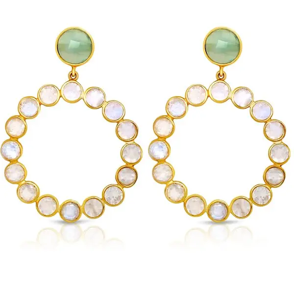 GEM BAZAAR JEWELLERY Aqua Chalcedony And Moonstone Hoop Earrings - Blue/white