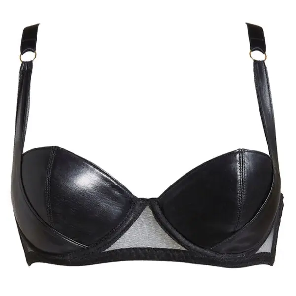 SOMETHING WICKED Nina Leather Balcony Bra - Black