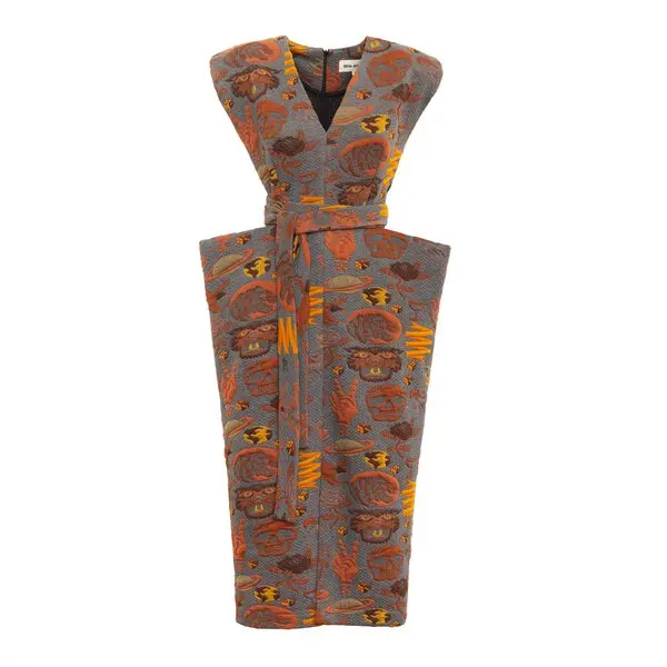 JULIA ALLERT Jacquard Midi Dress With Belt - Grey
