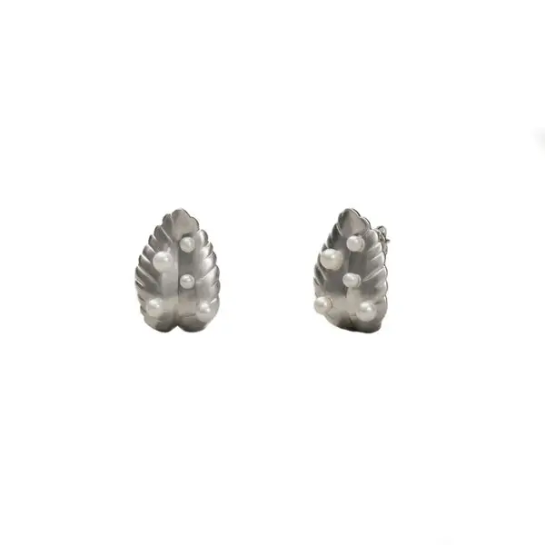 ONI Lemon Leaf Pearl Drop Earrings - Silver