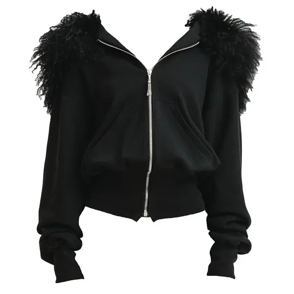 GALLERIADELE Mongolian Fur Trimmed Hoodie