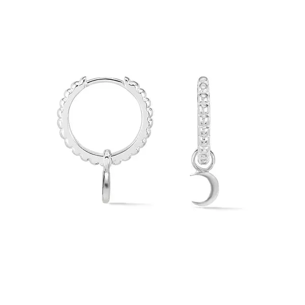 DOWER & HALL Sterling Dotty Moon Charm Huggie Hoop Earrings - Silver