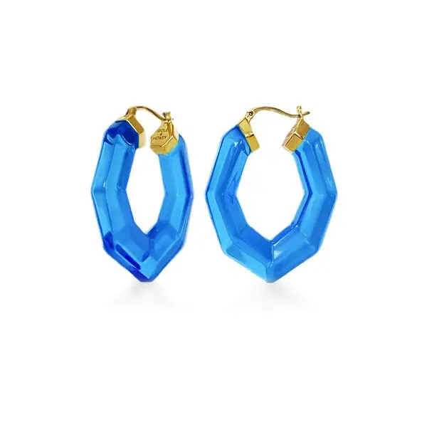 GOLD & HONEY Lucite Hoop Earrings - Gold/blue